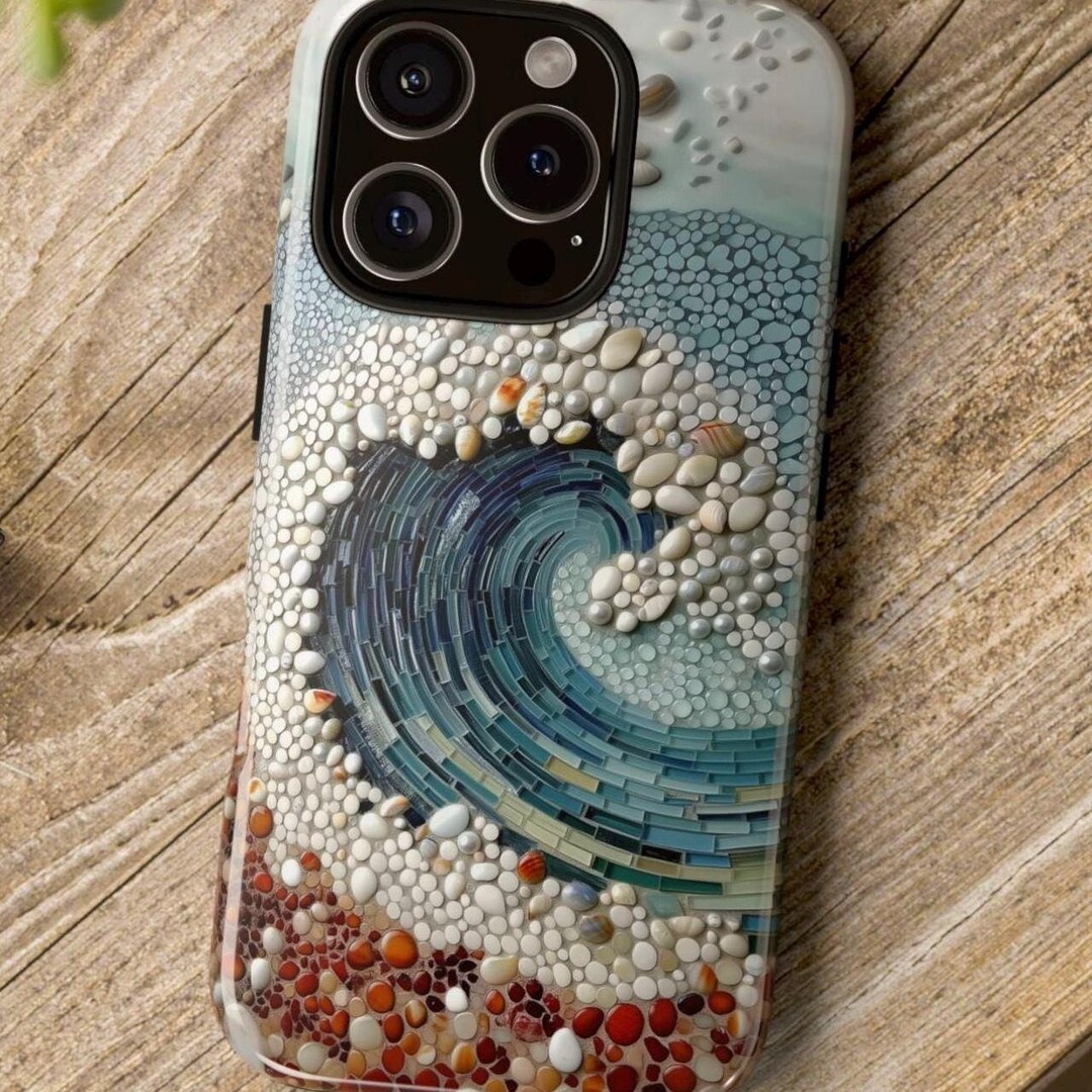 Beach Ocean Wave Mosaic Phone Case, White & Red Sea Glass Rocks, iPhone ...