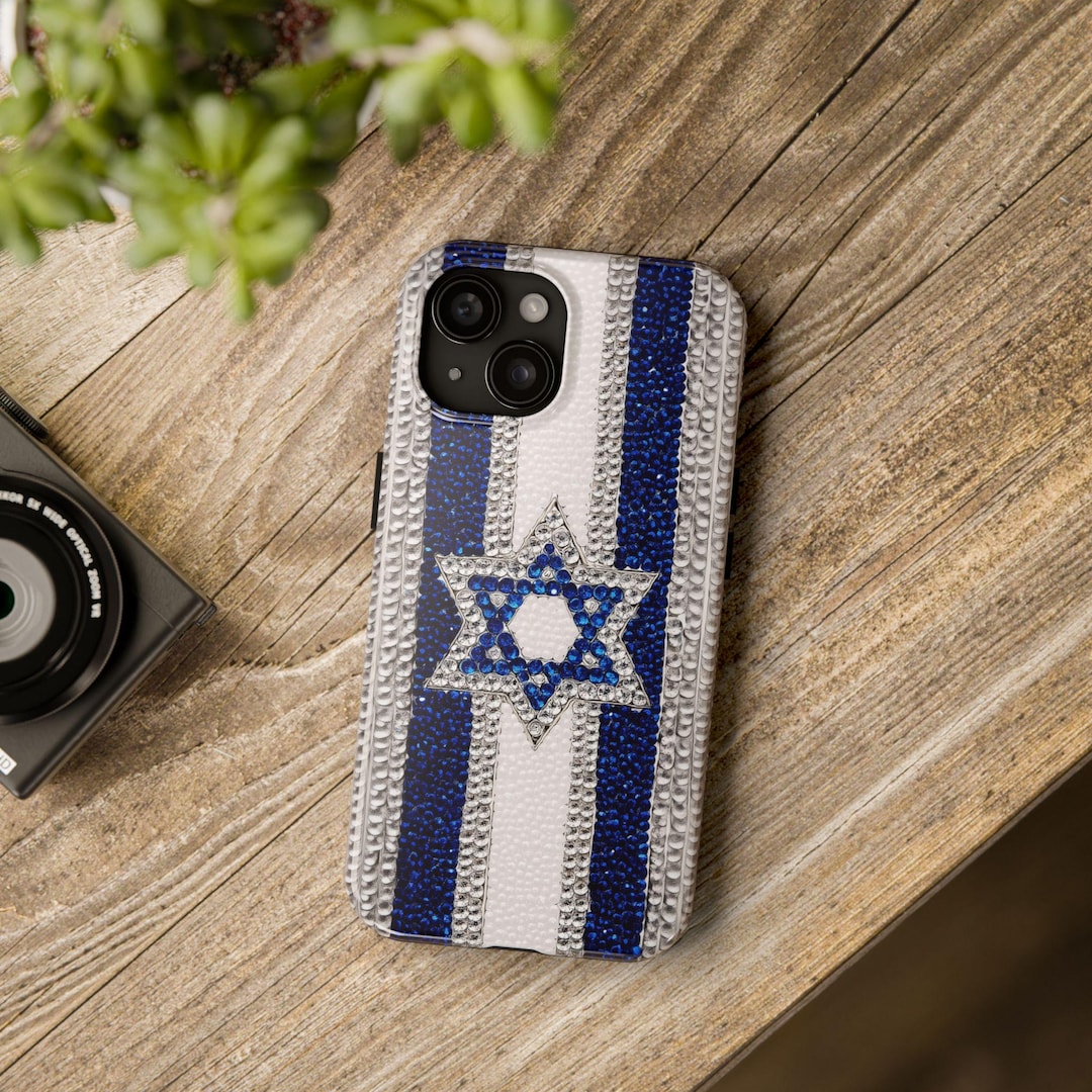 Faux Rhinestone Israel Flag Phone Case, Israeli Jewish Pride, Star of ...