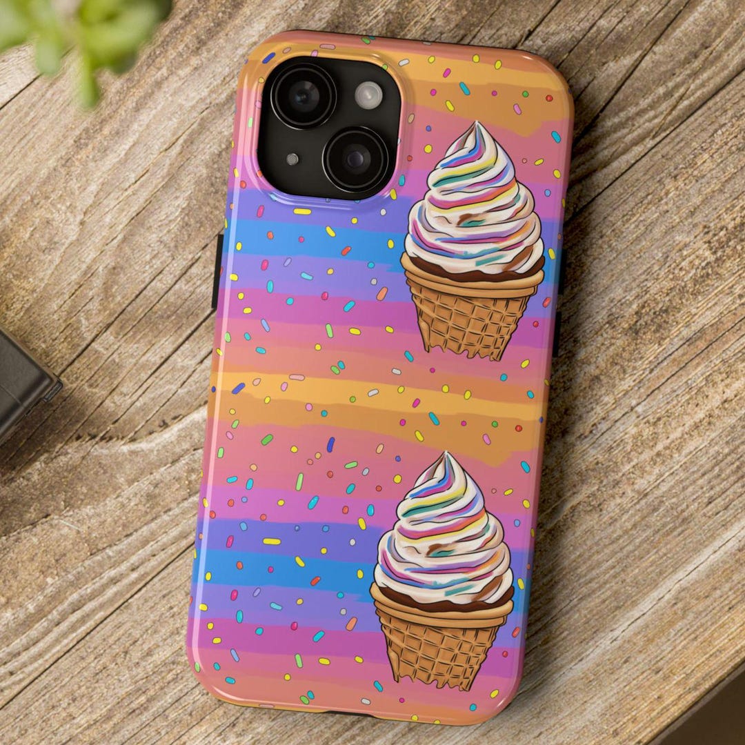 Vanilla Rainbow Swirl Ice Cream Cone & Sprinkles Phone Case, Bold ...