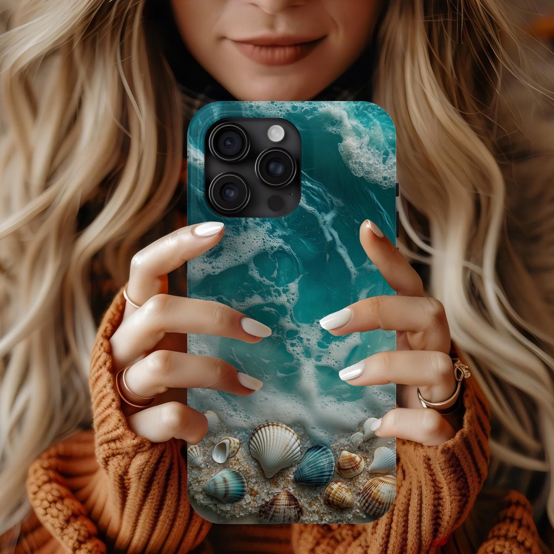 Water & Seashells Beach Phone Case, Ocean Waves Sand Sun Surf, Florida ...