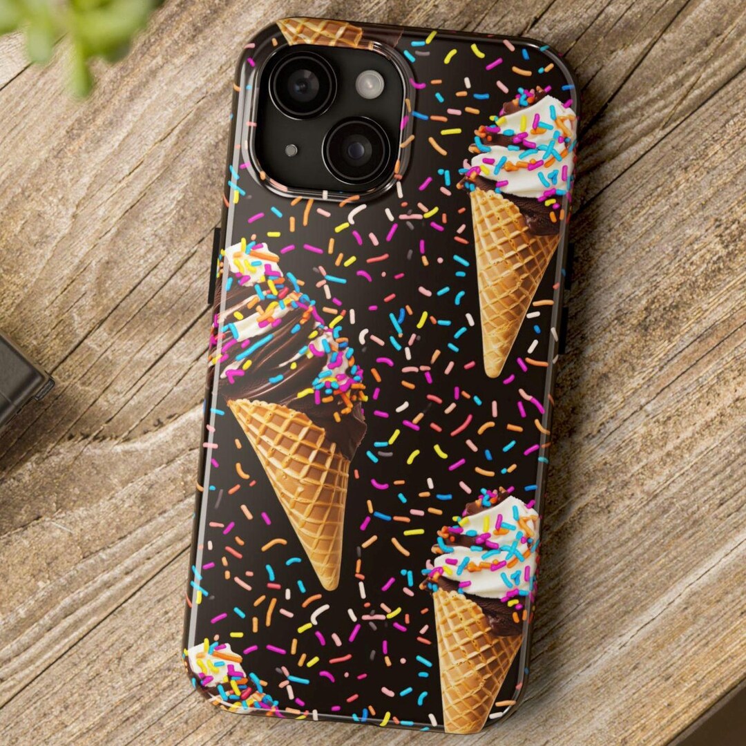 Ice Cream W Neon Rainbow Sprinkles Phone Case, Chocolate & Vanilla ...