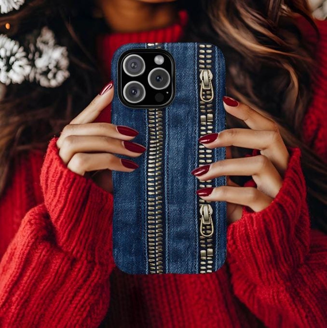 Zipped Denim Phone Case, Blue Jeans Textile, Fabric Effect, Clothes ...