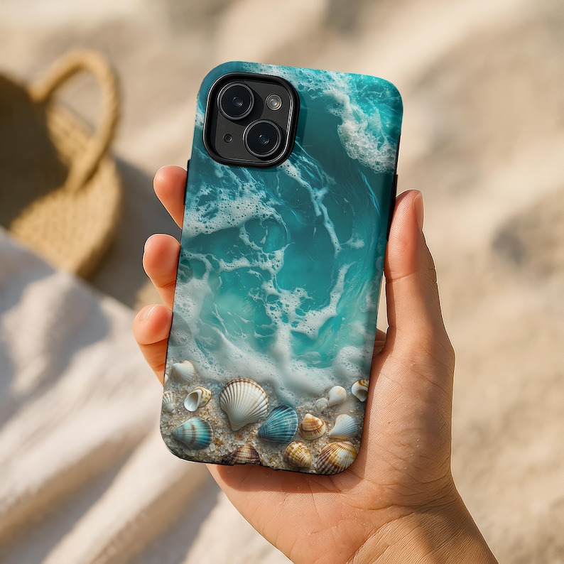 Water & Seashells Beach Phone Case, Ocean Waves Sand Sun Surf, Florida ...