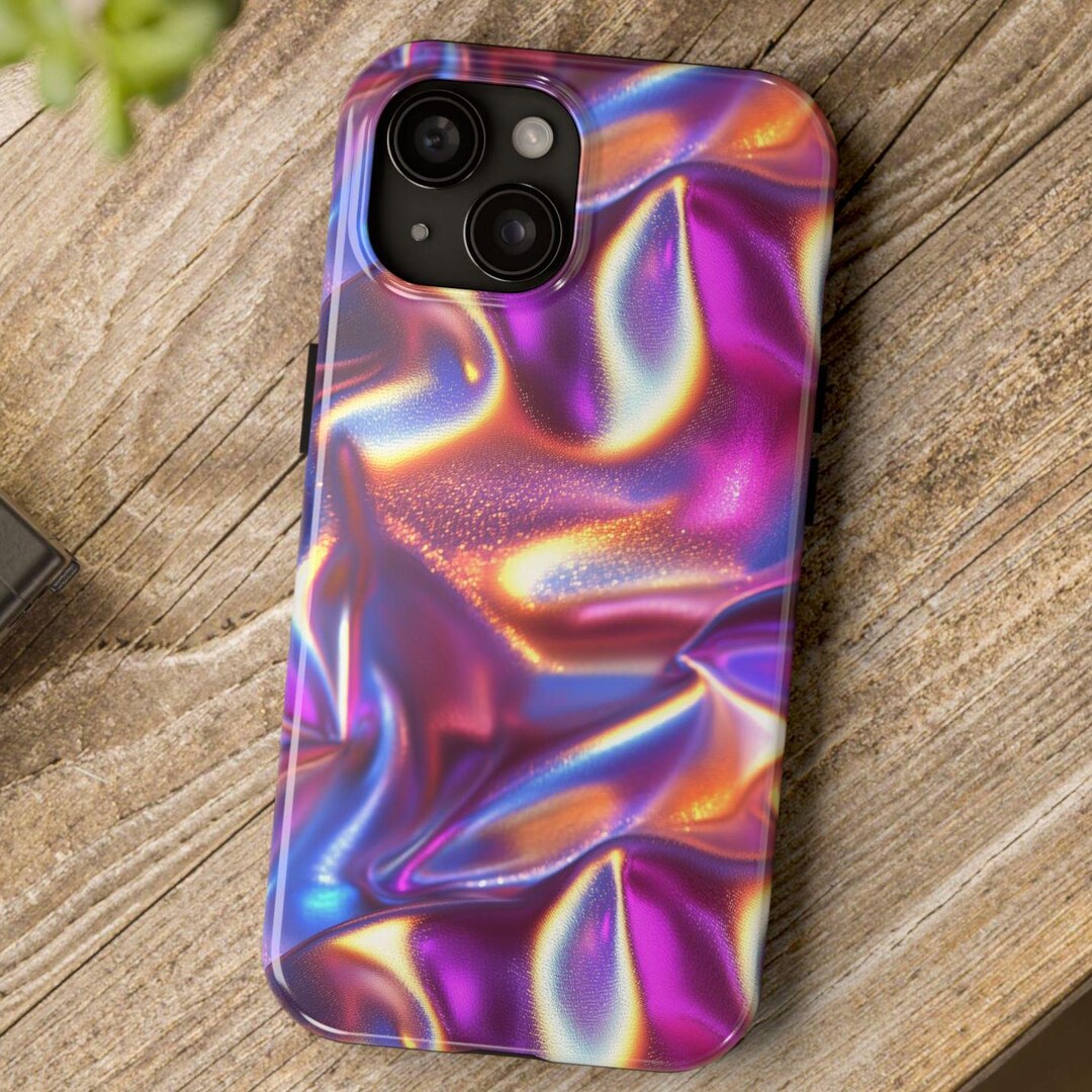 Pink Iridescent Metallic Phone Case, Shiny Fabric Effect Gold Crinkle ...