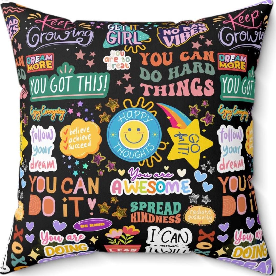 Positive Affirmations & Motivational Good Vibes Girl Power Throw Pillow ...