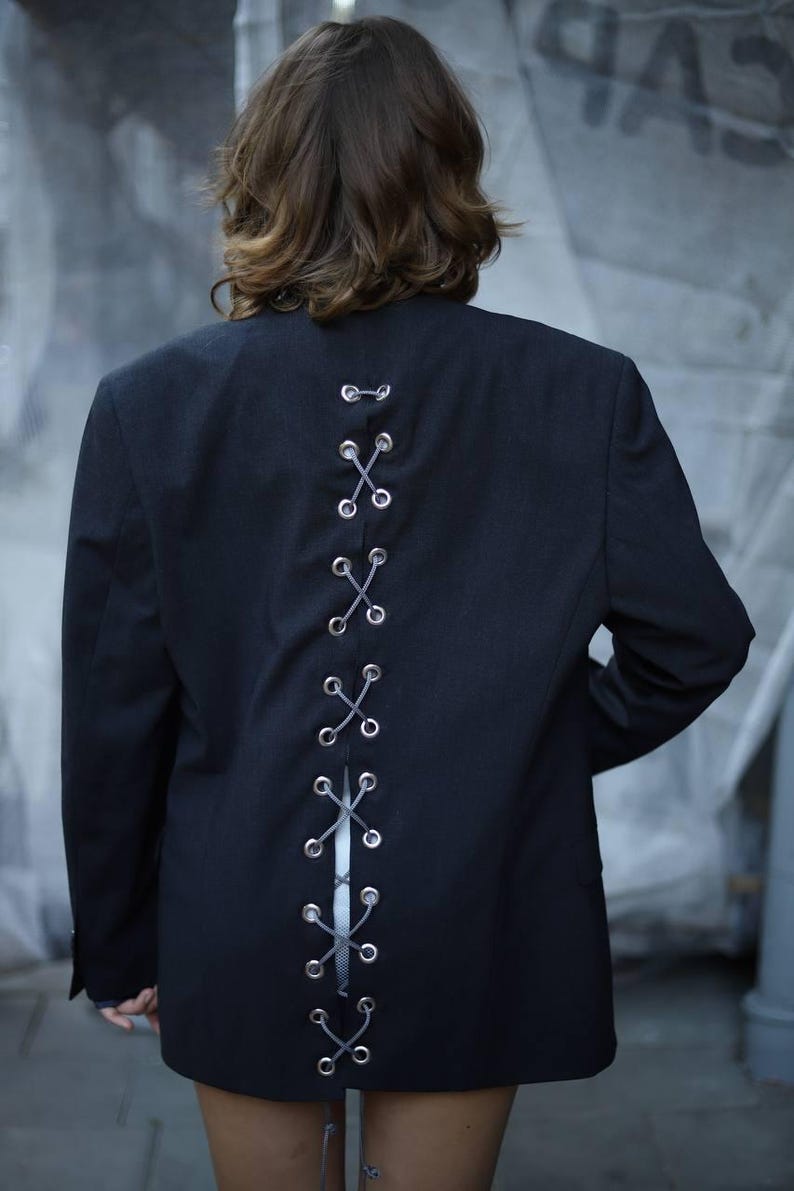 Upcycled Blazer | Handmade Eyelet Lace-up Back, Reworked Jacket - Etsy