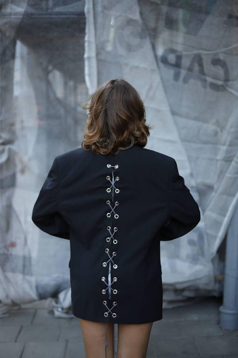 Upcycled Blazer | Handmade Eyelet Lace-up Back, Reworked Jacket - Etsy