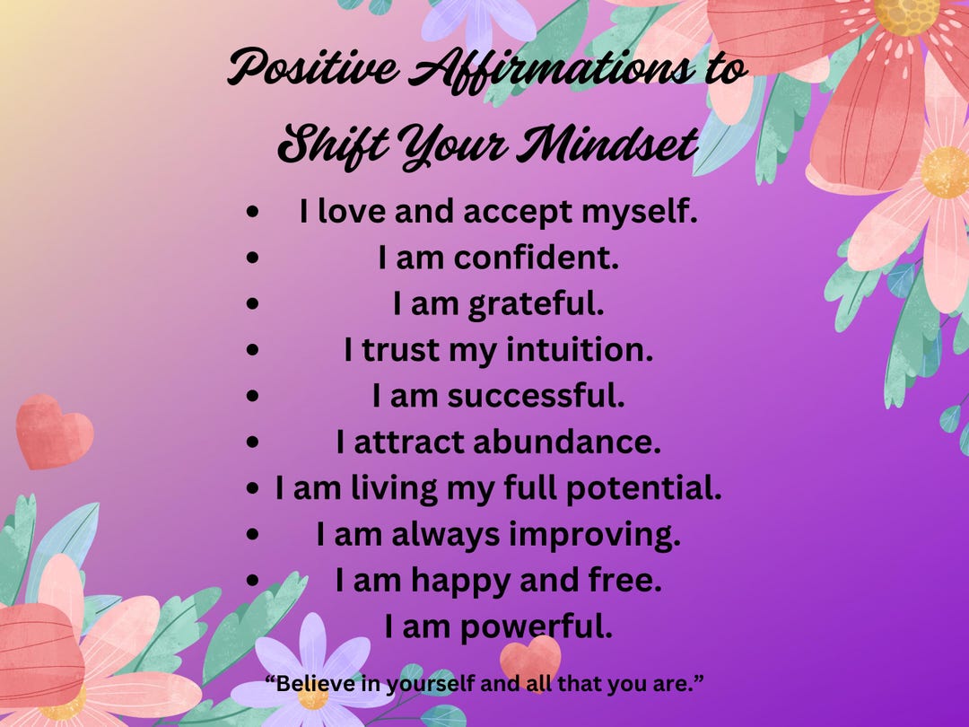 Daily Affirmations Printable | Positive Mindset & Manifestation Sheet ...