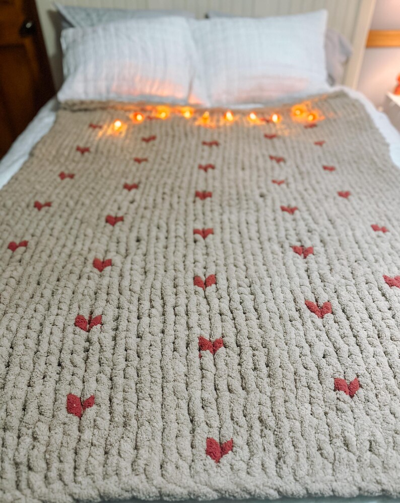 Heart Chunky Knit Oversized Throw Blanket - Etsy