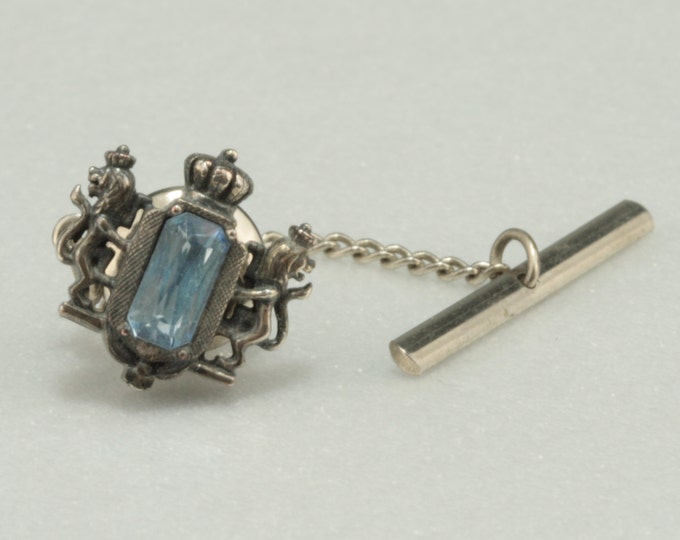 Swank Tie Tack Pin Crown Lion Crest Blue Stone Silvertone Vtg - Etsy