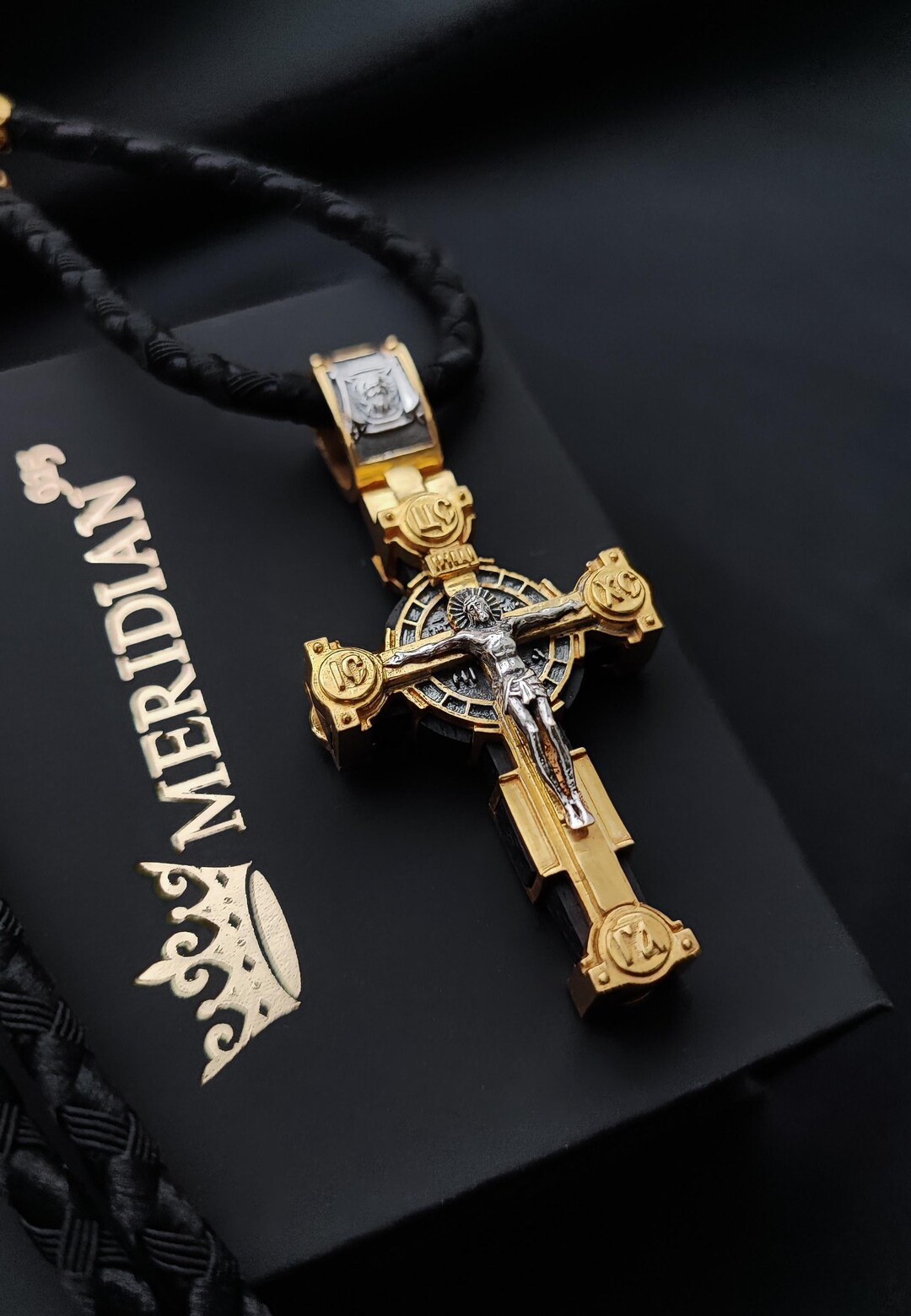 Silver Sterling Cross With Ebony Insert and Cord With Silver Insert ...
