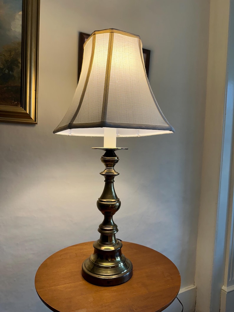 Pair of Vintage Brass Candlestick Lamps With Updated Shades - Etsy