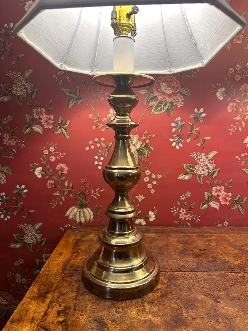 Pair of Vintage Brass Candlestick Lamps With Updated Shades - Etsy