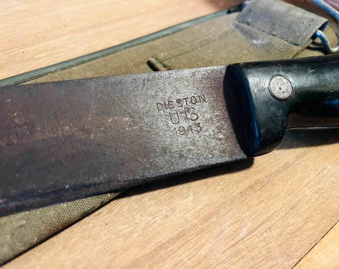 WWII US Army 18" Machete W/ Original Canvas Scabbard, US Disston 1943 ...