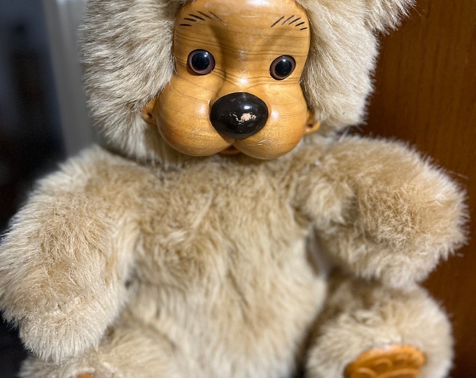 Robert Raikes Plush Bear, Vintage, Numbered, Wooden Face Stuffed Animal ...