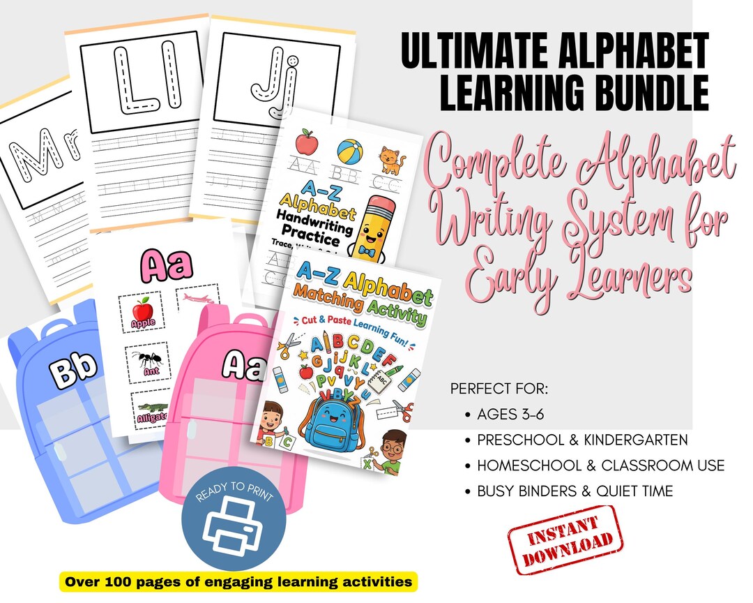 Alphabet Worksheets Bundle A-Z | Handwriting, Matching, Cut Paste ...