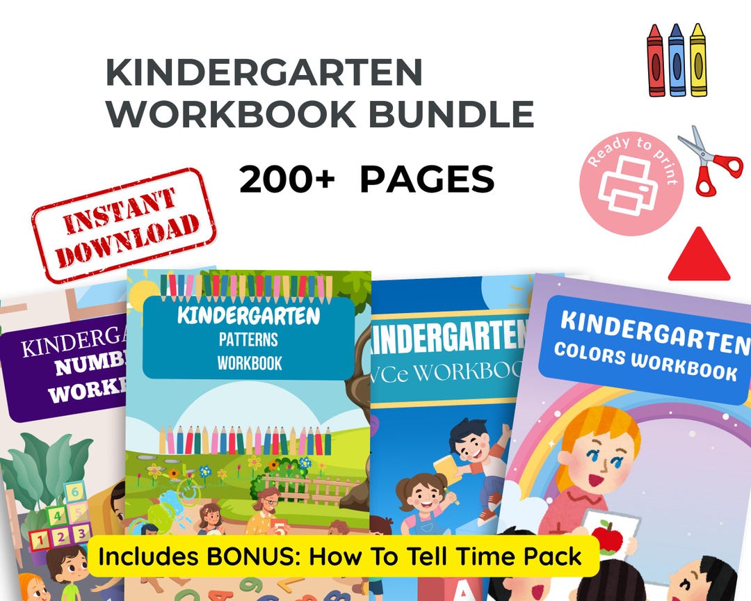 Kindergarten Workbook Bundle – Cvce Words, Numbers, Colors, Patterns ...