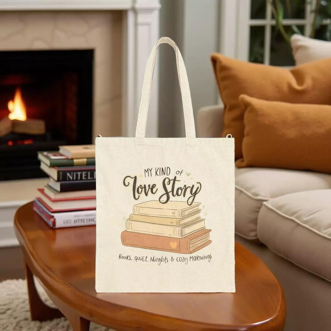 Book Lover Tote Bag: My Kind of Love Story Canvas Design With Optional ...