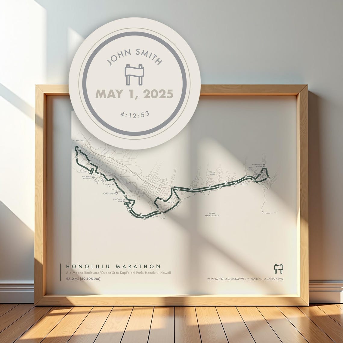 Honolulu Marathon Map Poster, Personalized Hawaii Marathon Route Print ...