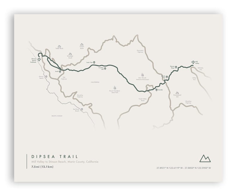 Dipsea Trail Map | Dipsea Trail Poster | Explore California Hiking ...