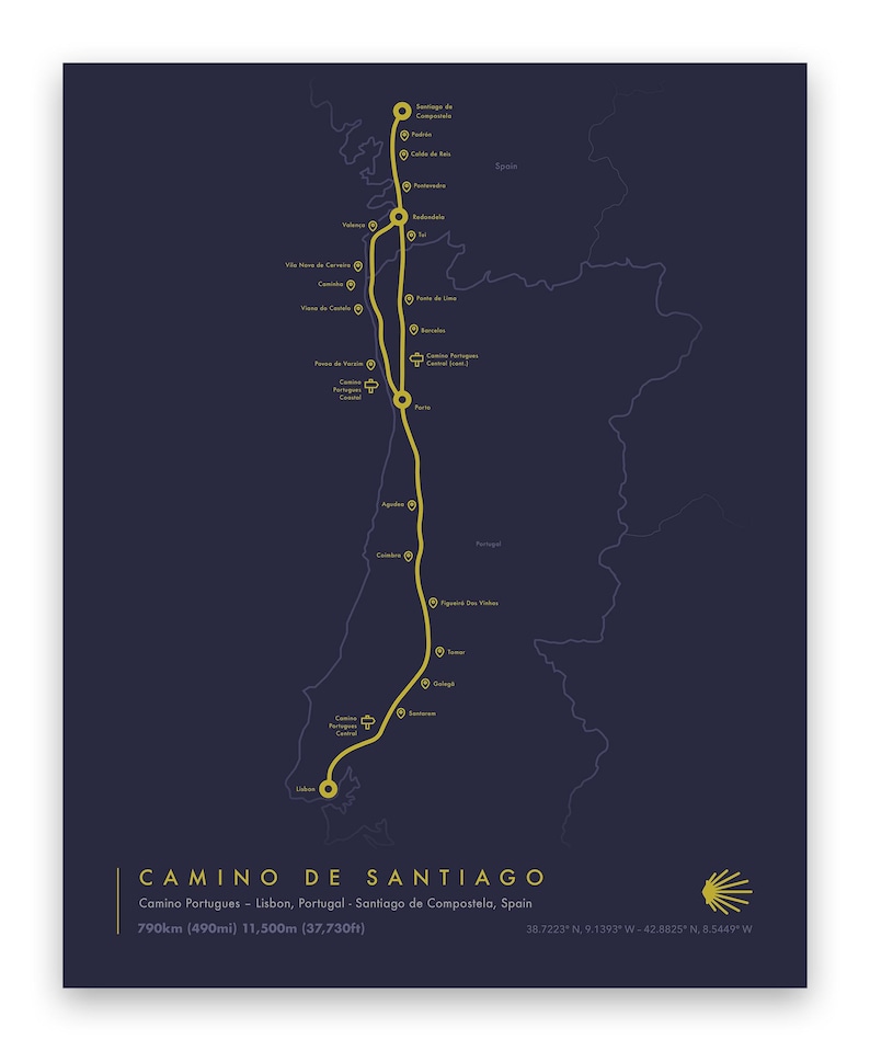 Camino Portugues Trail Map | Hiking Camino De Santiago, Porto to ...
