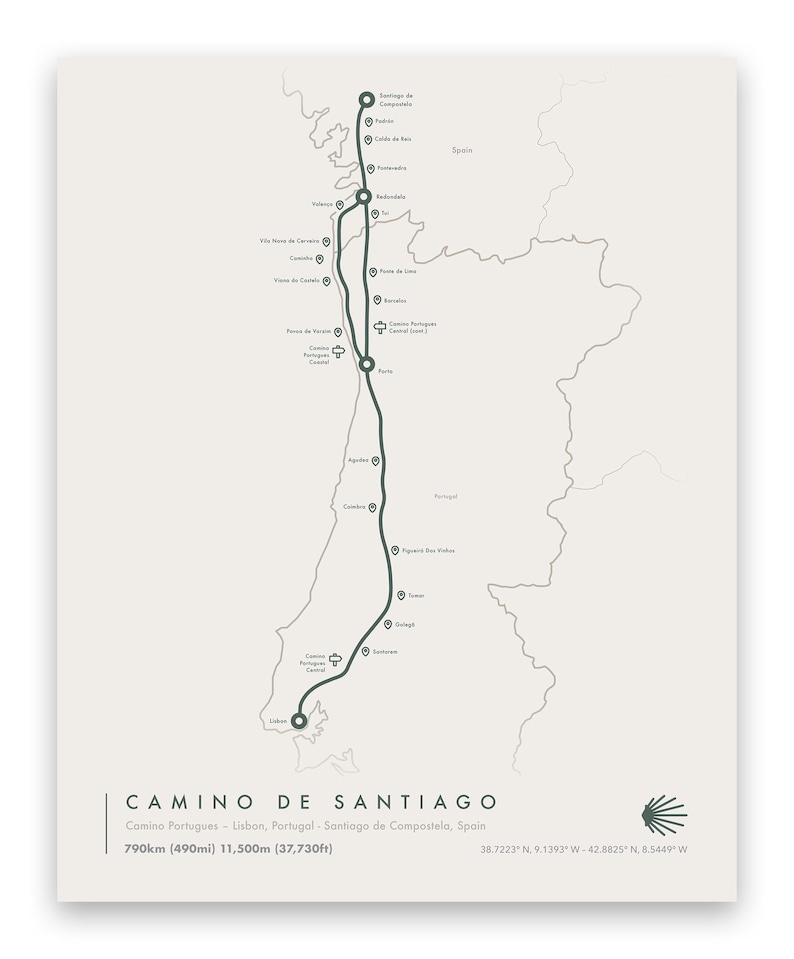 Camino Portugues Trail Map | Hiking Camino De Santiago, Porto to ...