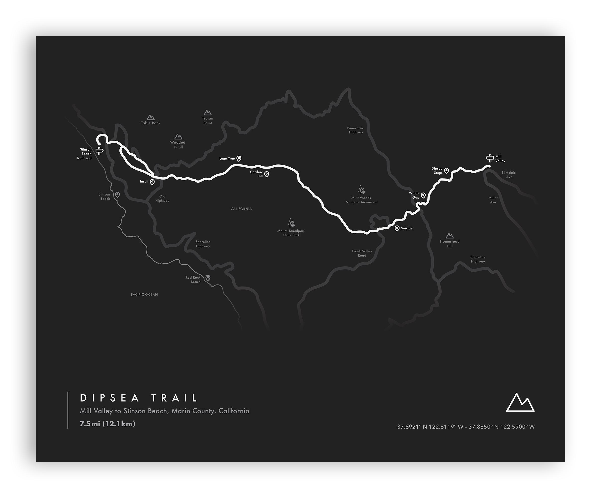 Dipsea Trail Map | Dipsea Trail Poster | Explore California Hiking ...