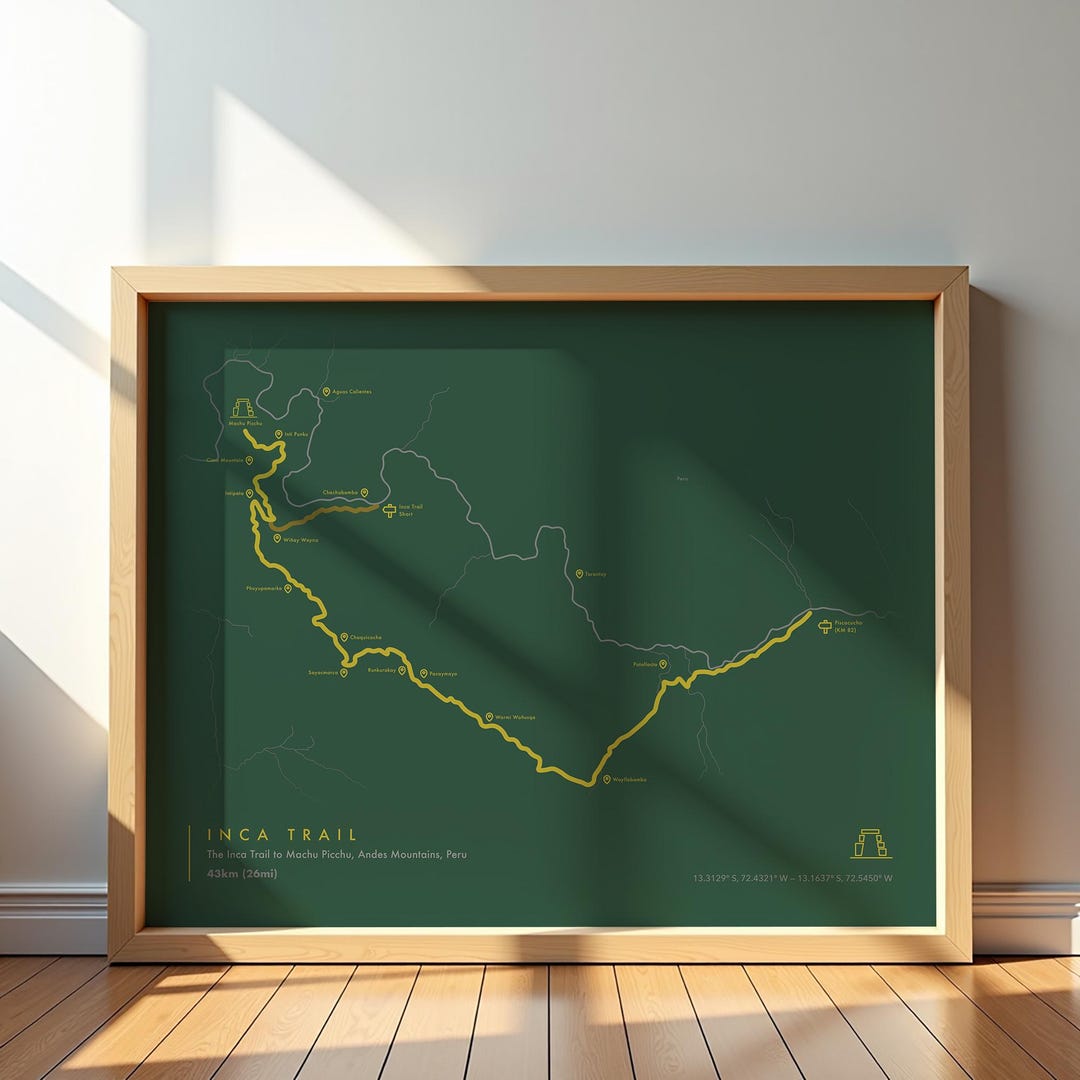 Inca Trail Map | Inca Trail Poster, Machu Picchu Art, Adventure ...