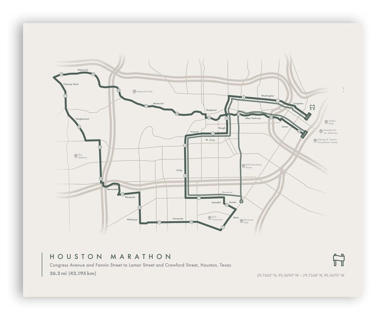 Houston Marathon Route Map Poster | Personalized Texas Running Wall Art ...