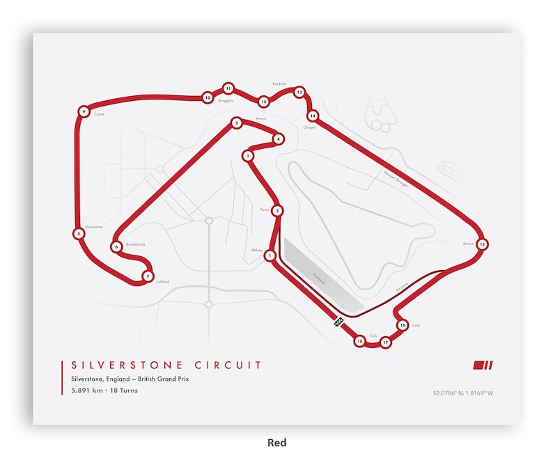 Silverstone Circuit Track Map Wall Art | Formula 1 Grand Prix Track ...