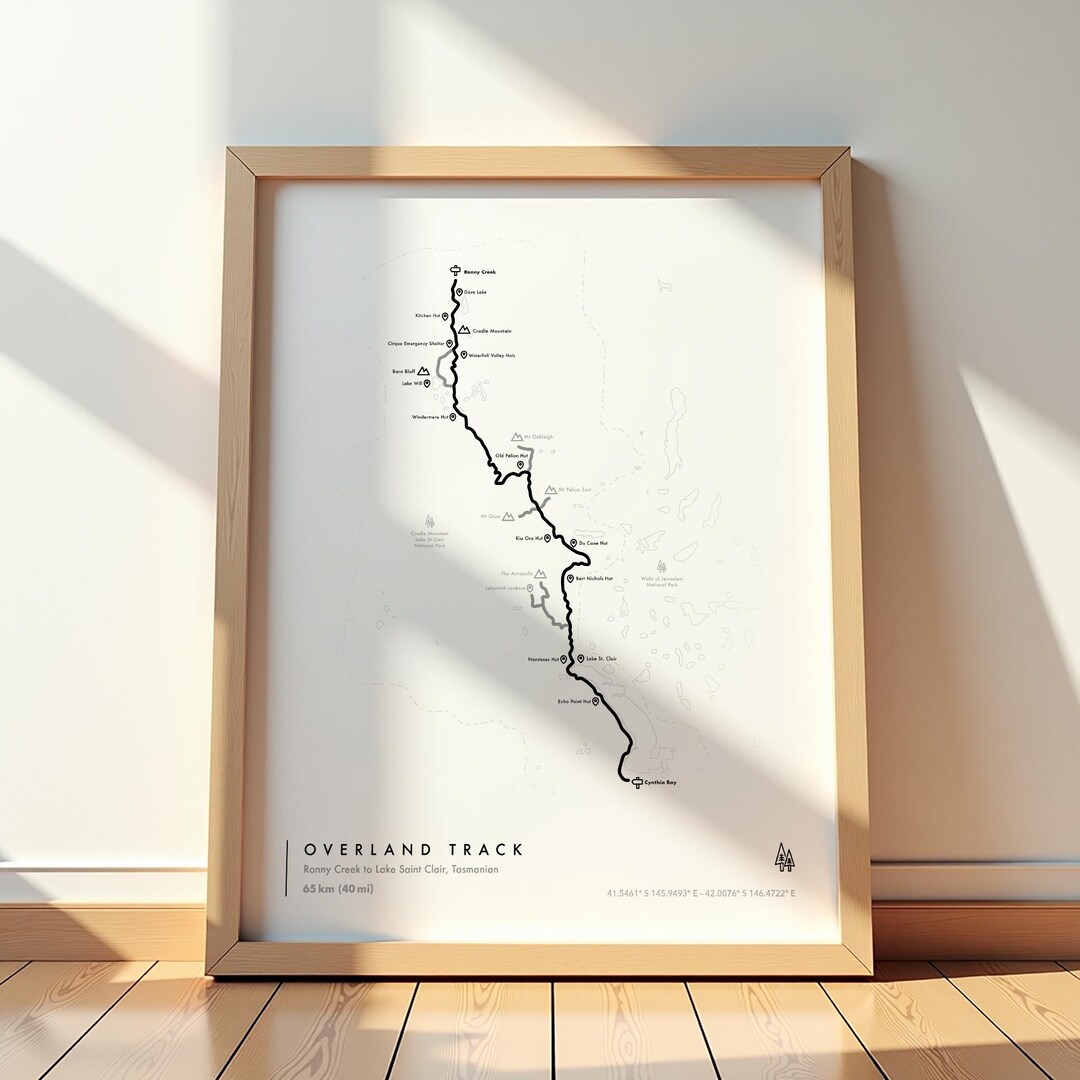 Overland Track Map | Tasmania Hiking Poster | Trail Map Art Print for ...