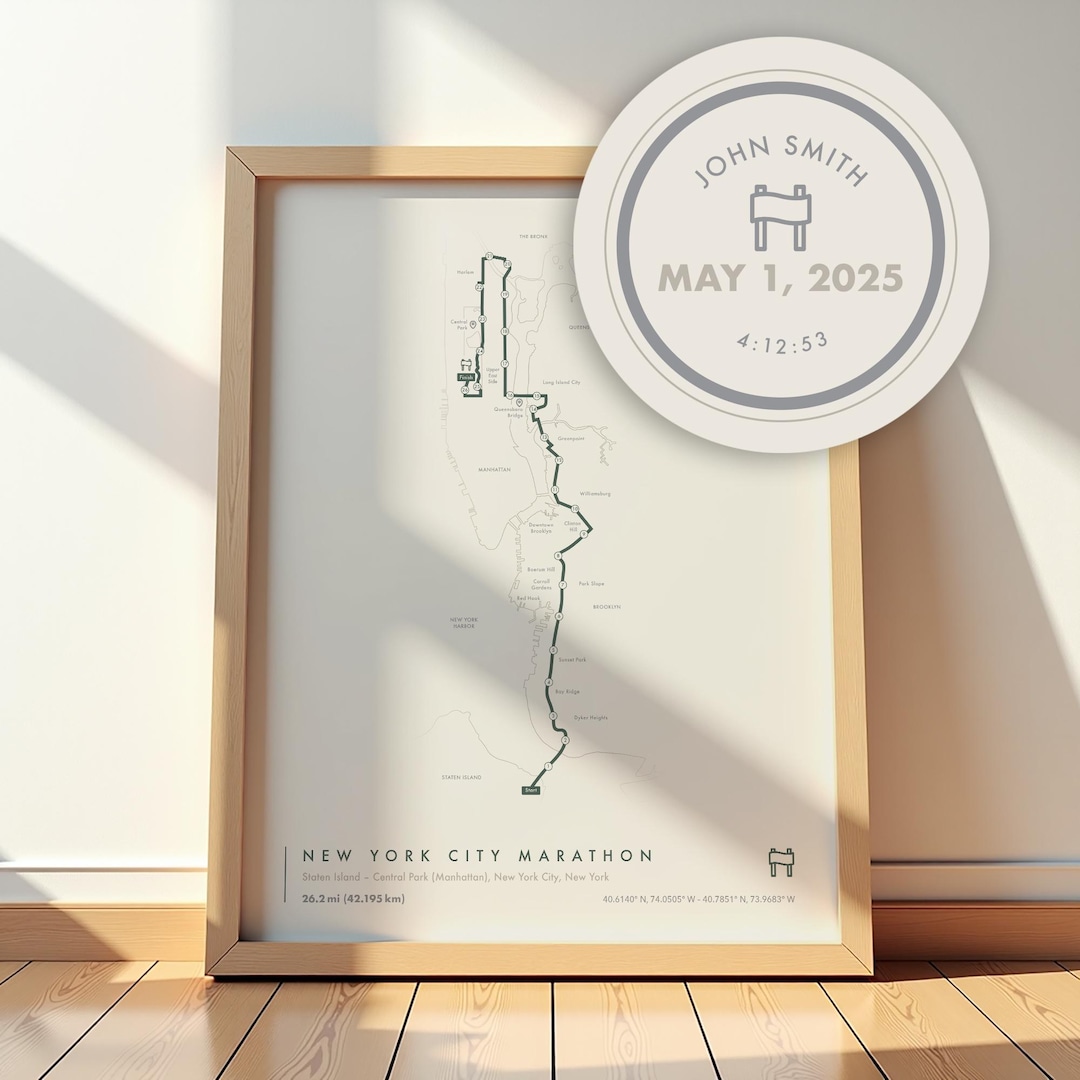 New York City Marathon Trail Map Wall Art, Personalized NYC Running ...