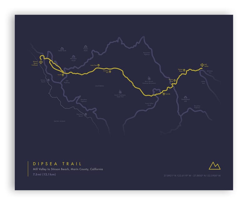 Dipsea Trail Map | Dipsea Trail Poster | Explore California Hiking ...