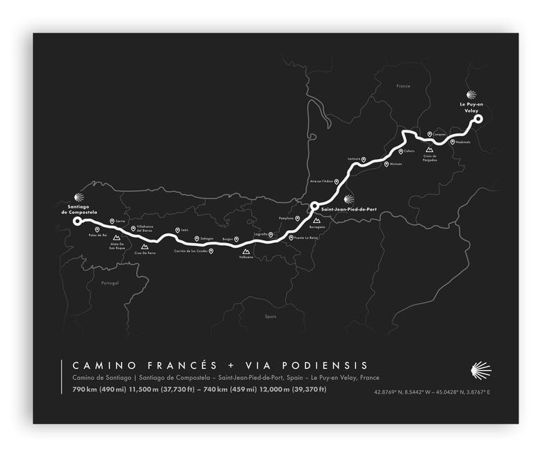 Via Podiensis + Camino Frances Trail Map Print | Le Puy Route Decor ...