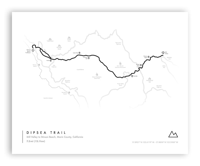 Dipsea Trail Map | Dipsea Trail Poster | Explore California Hiking ...