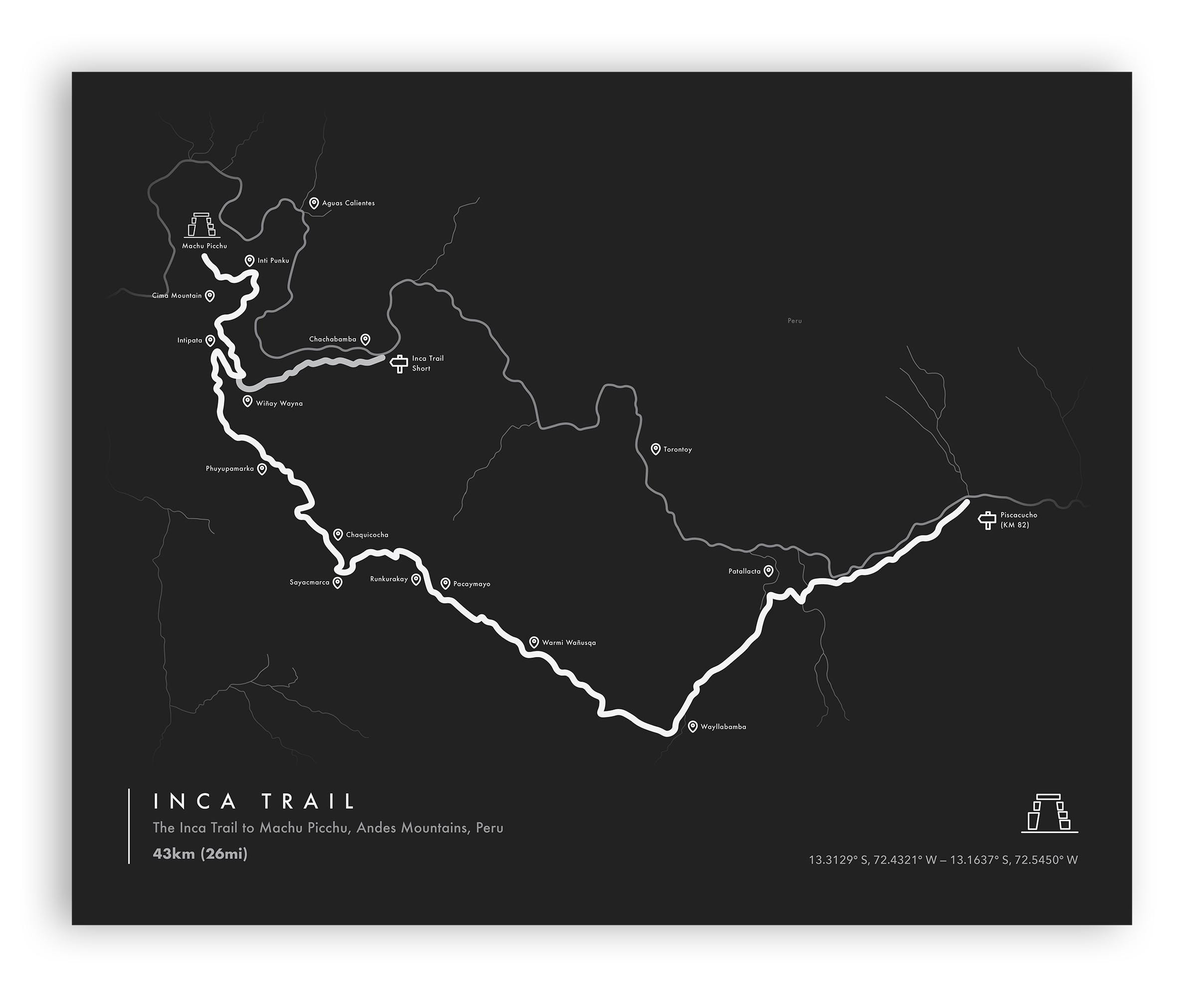 Inca Trail Map | Inca Trail Poster, Machu Picchu Art, Adventure ...