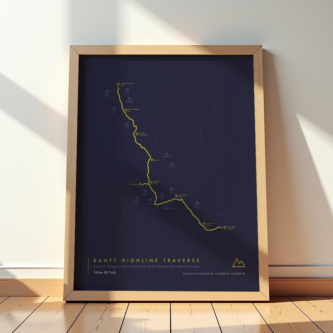 Banff Highline Traverse Map | Banff Hiking Poster | Canadian Rockies ...