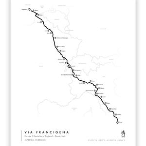 Via Francigena Map | Europe Hiking Trail Poster | Rome Italy Hiking Art ...