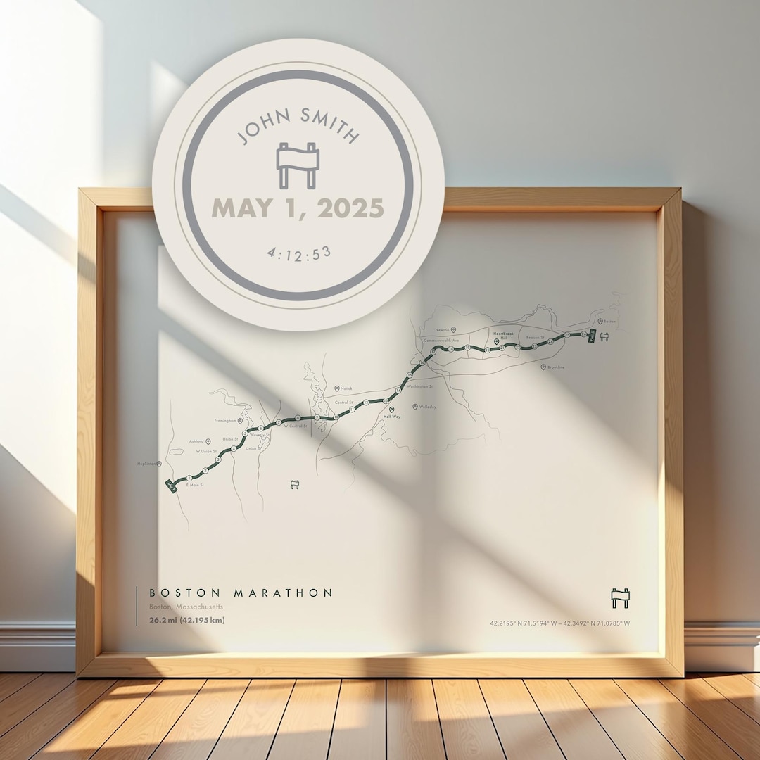 Boston Marathon Trail Map | Personalized Race Course Wall Art | Running ...