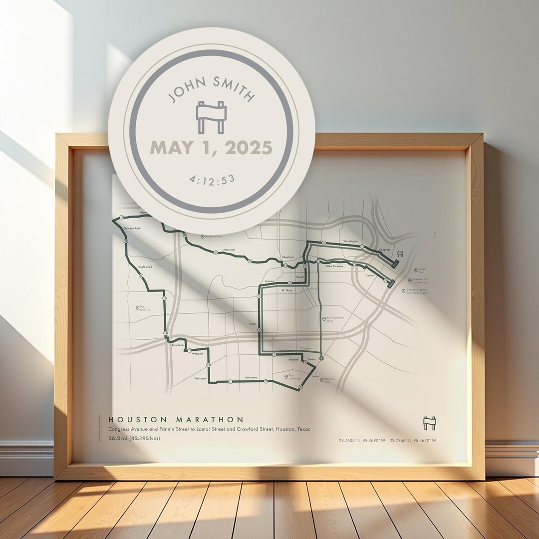 Houston Marathon Route Map Poster | Personalized Texas Running Wall Art ...