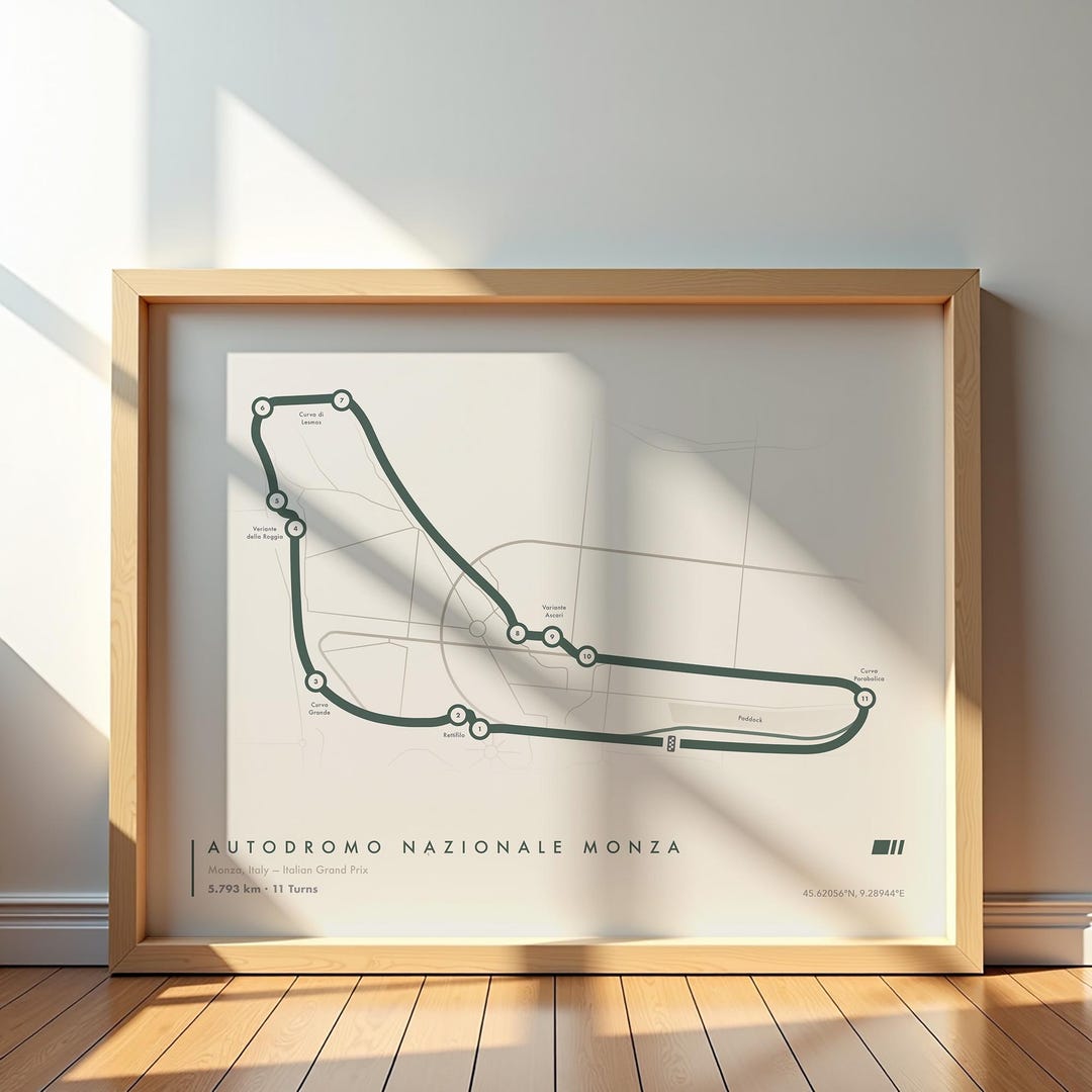 Monza Circuit Map Wall Art | Autodromo Monza Formula 1 Track Decor ...