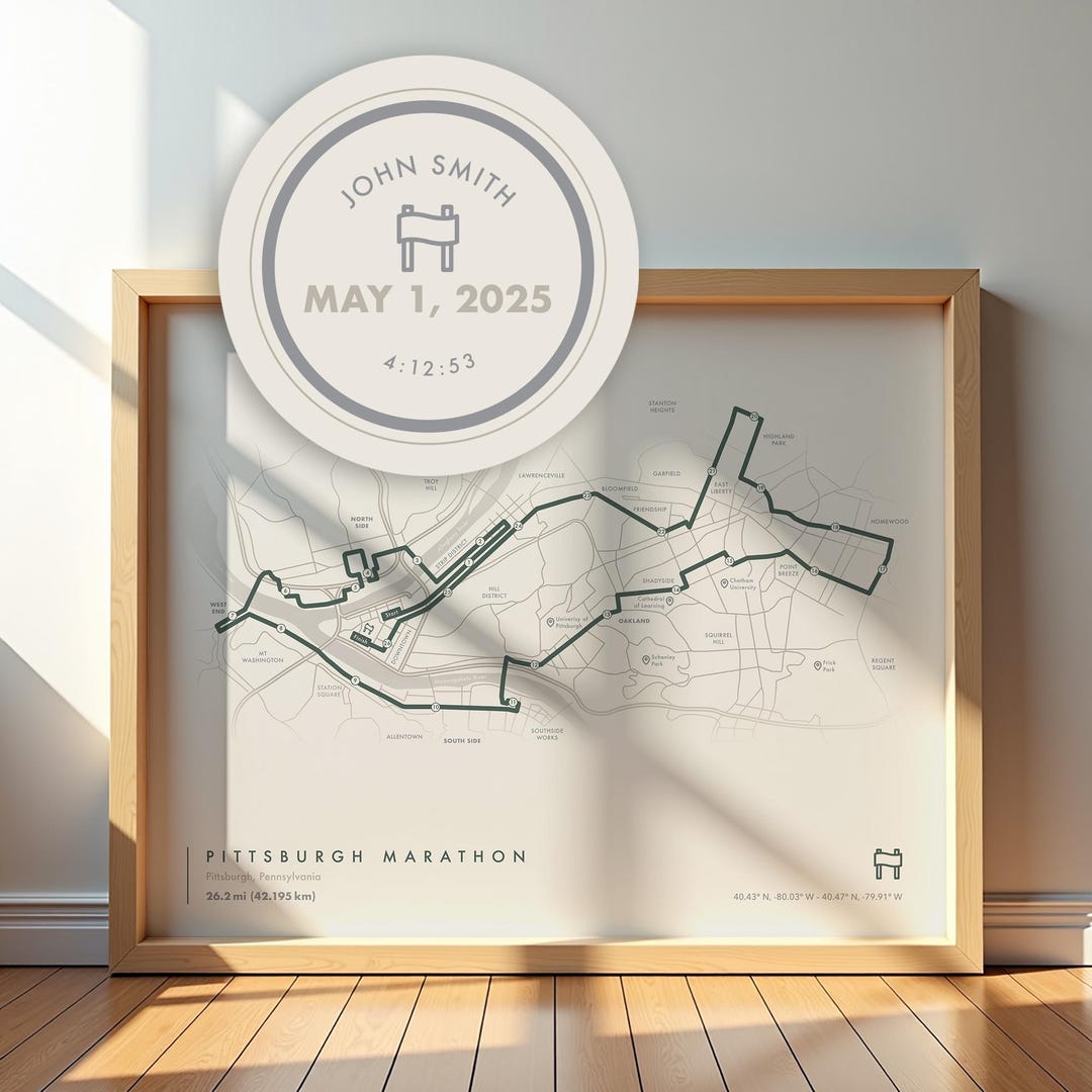 Pittsburgh Marathon Map Poster, Personalized Pennsylvania Marathon ...