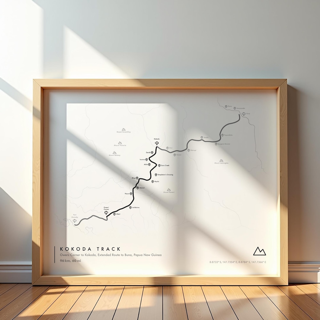 Kokoda Track Trail Map | Kokoda Hiking Print | Papua New Guinea ...