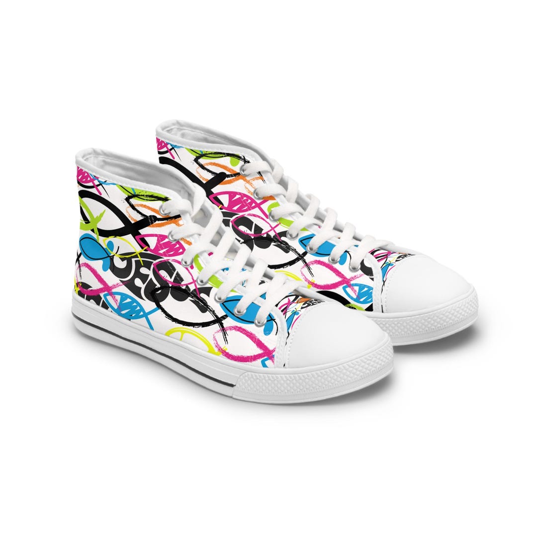 Jesus Fish Colorful High-top Sneakers for Women, Christian Faith Shoes ...