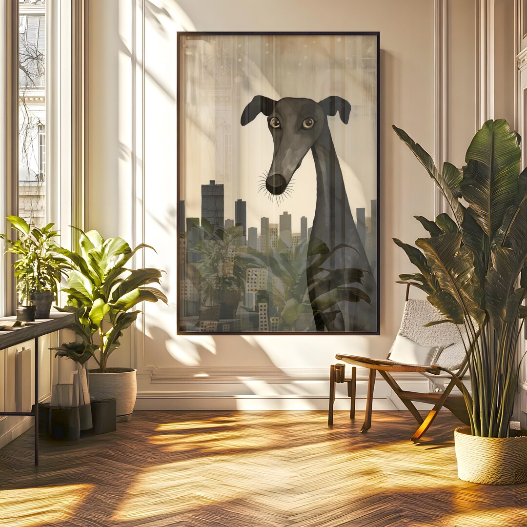 Black Greyhound Art Urban Wall Art Modern Dog Portrait City Skyline ...
