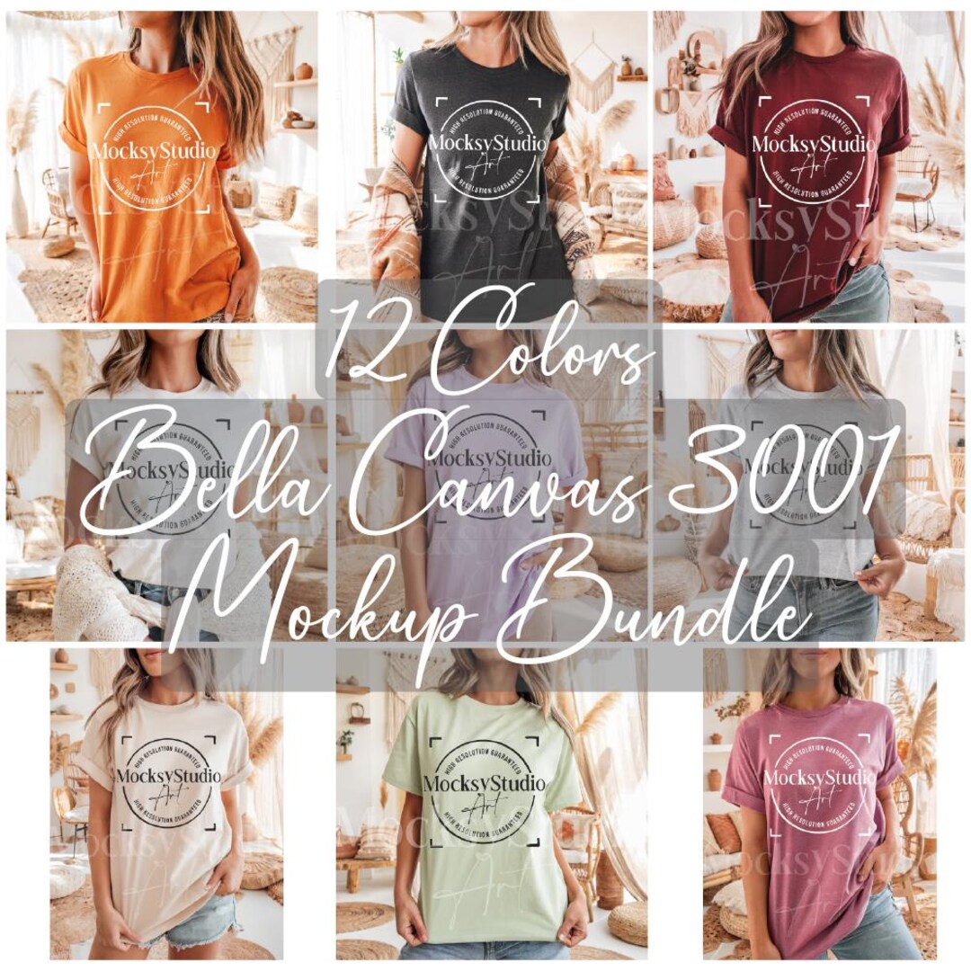 Bella Canvas 3001 T-shirt Mockup Bundle, Neutral Boho Shirt Mockups ...