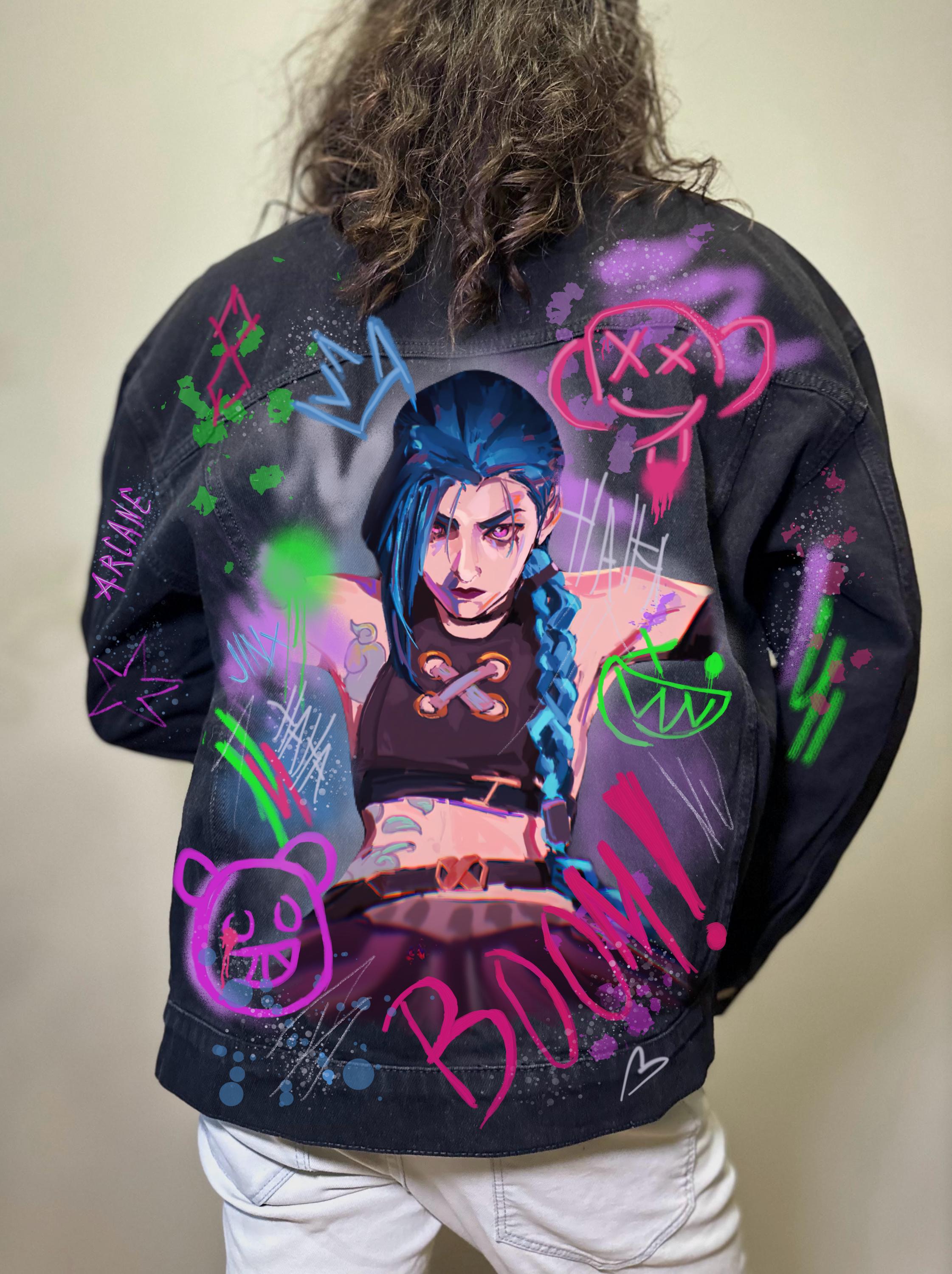 Hand-painted Denim Jacket Arcane Jinx, Art Custom Personalized Jacket ...