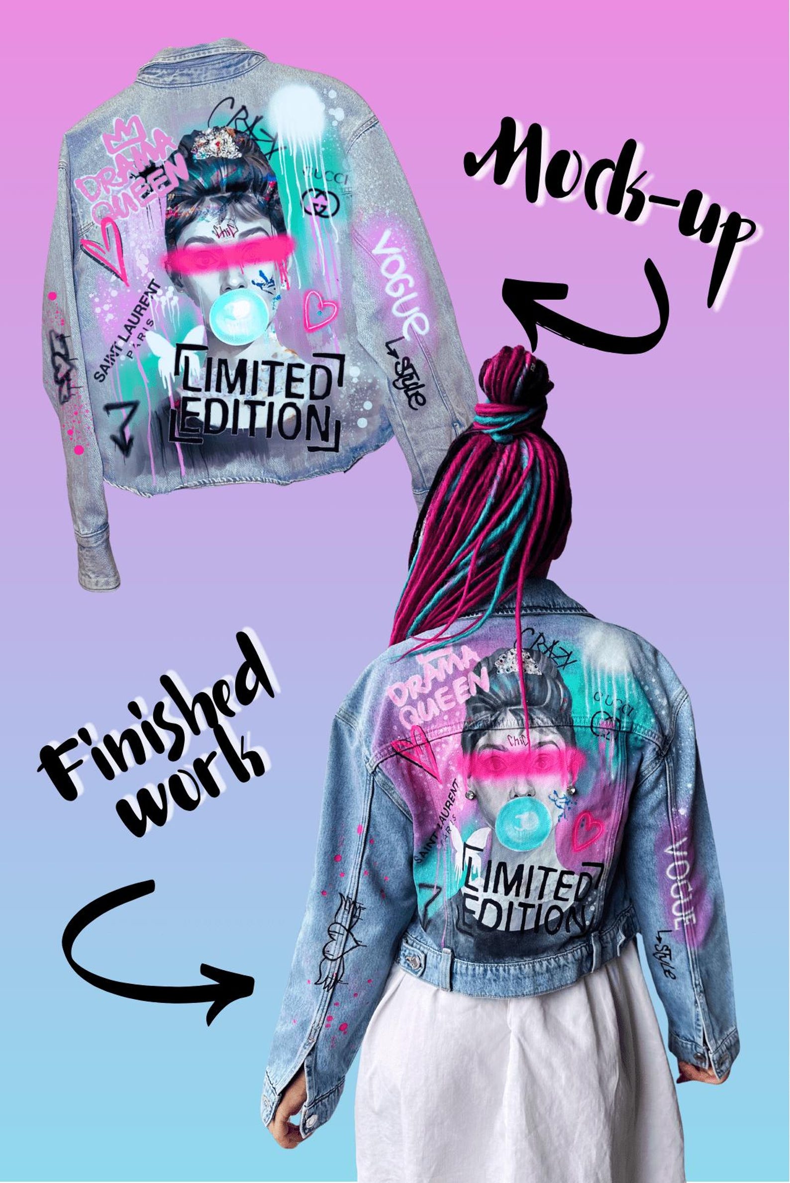 Hand-painted Hippie Denim Jacket: Custom Boho Festival Wear - Etsy