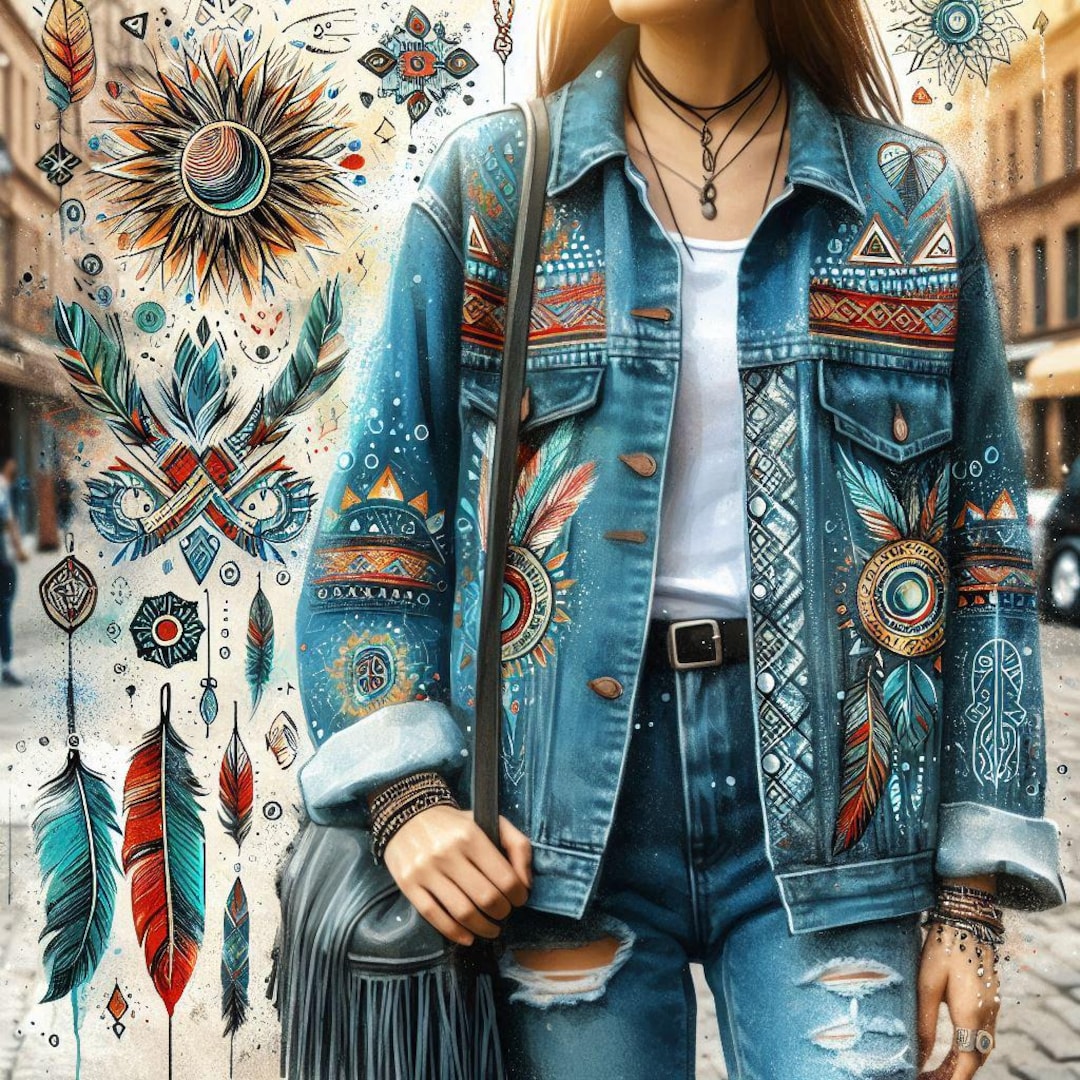 Hand-painted Hippie Denim Jacket: Custom Boho Festival Wear - Etsy