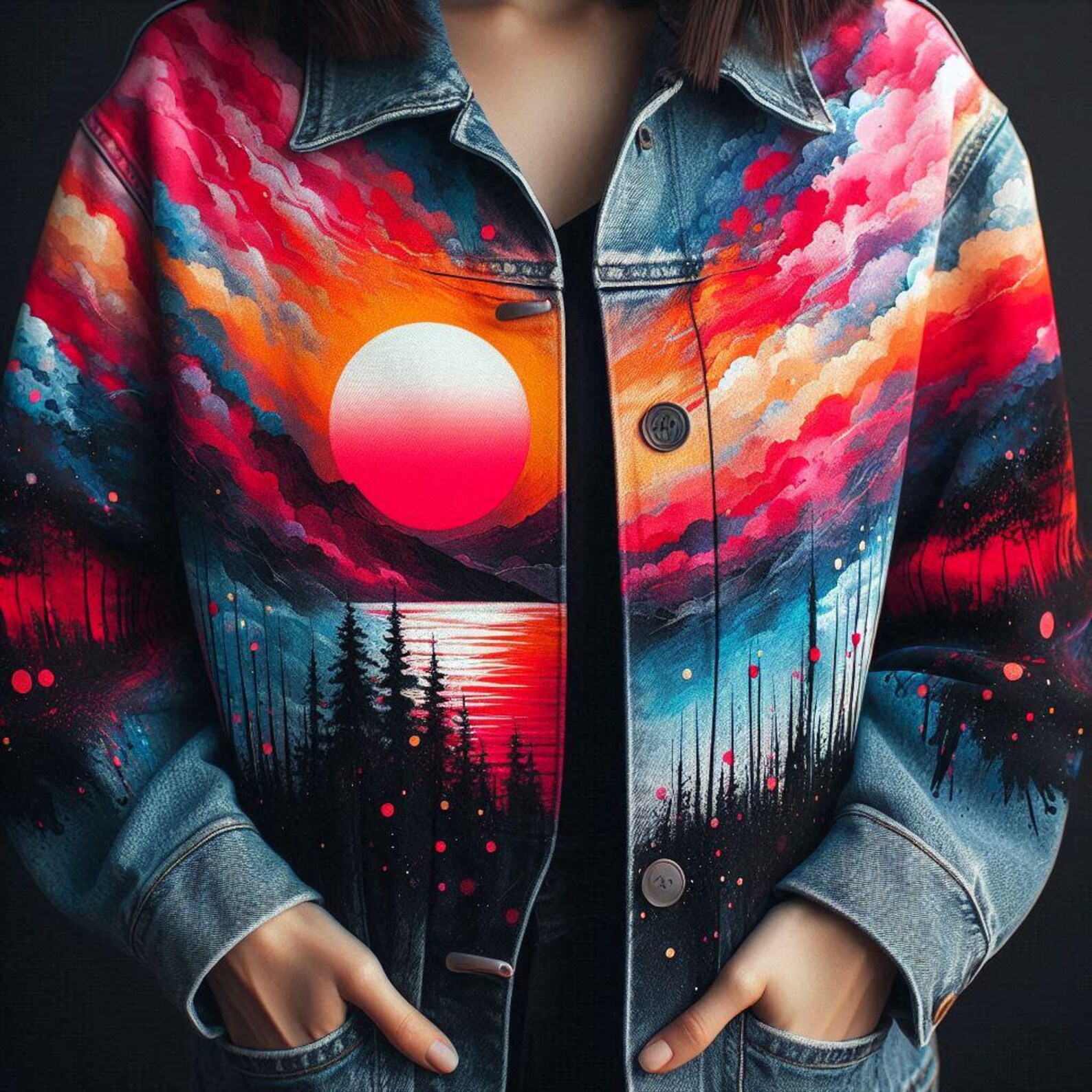Custom Hand-painted Denim Jacket – Personalized Jean Jacket With Sunset ...